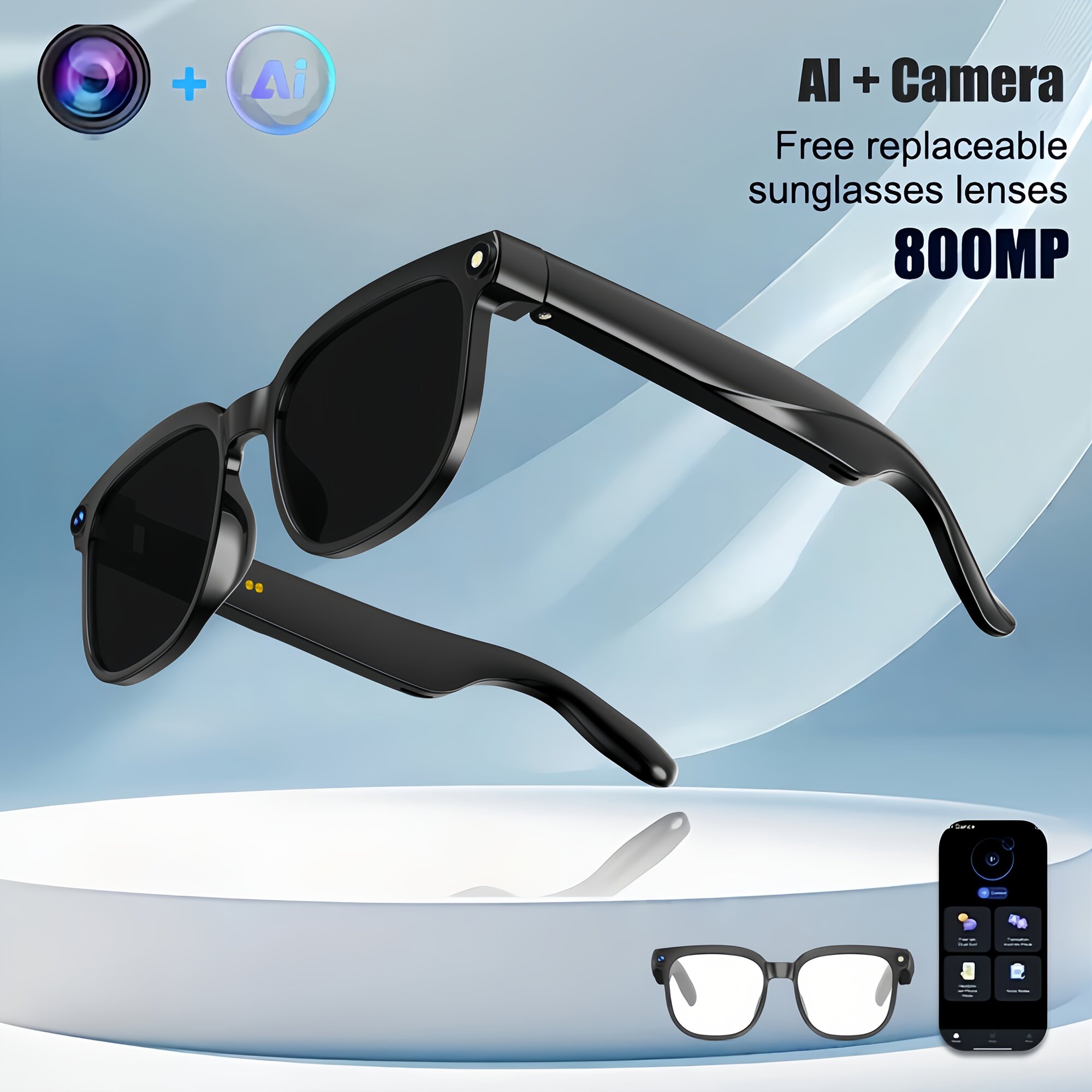 New Release AI Smart Glasses | 8MP HD Camera 1080P | AI Voice Assistant, Wireless Bluetooth Calls, Video & Audio Recording | Instant Translation In 164 Languages | Perfect for Travel Vlogs, Outdoor Sports & Business Meetings | Suitable for Men &