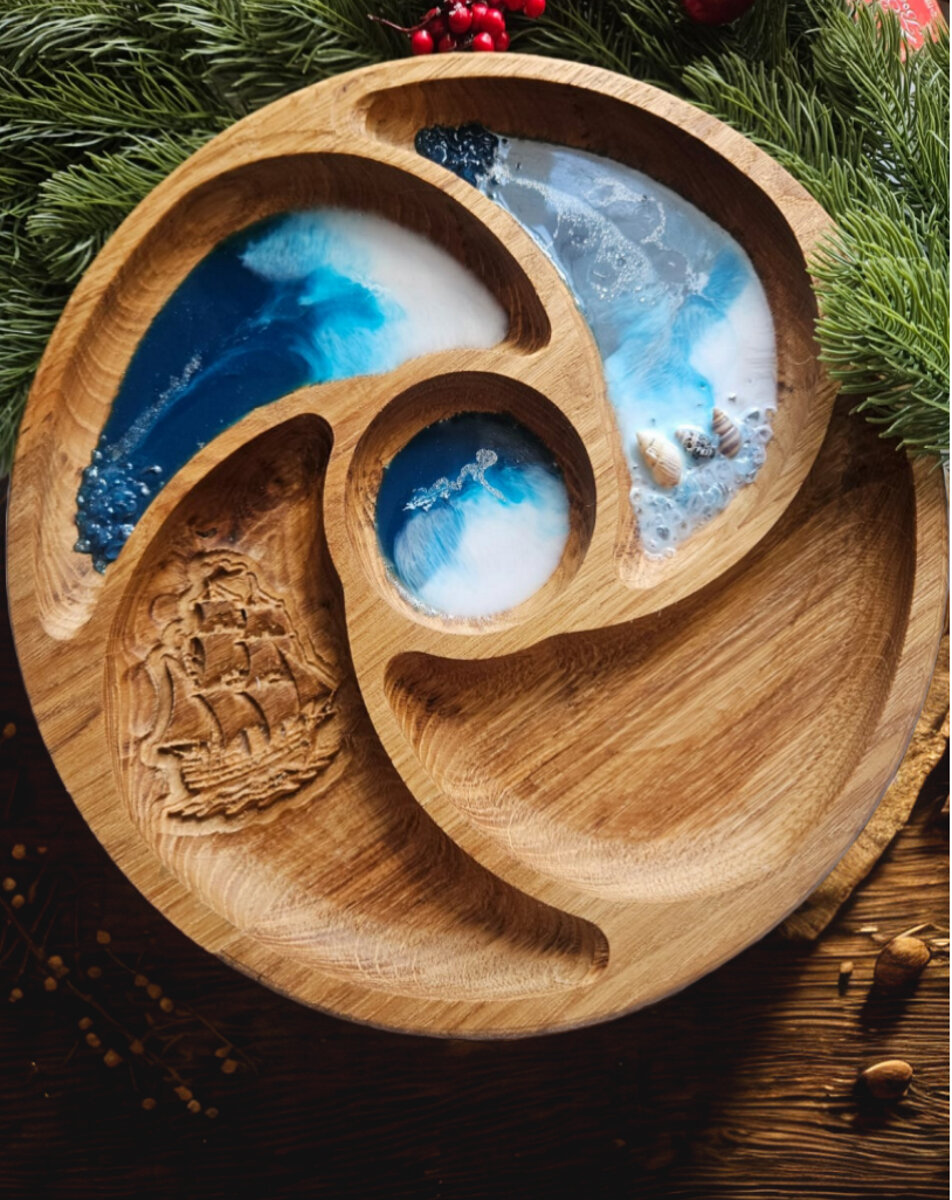 Менажница Море с эпоксидной смолой, 26 см