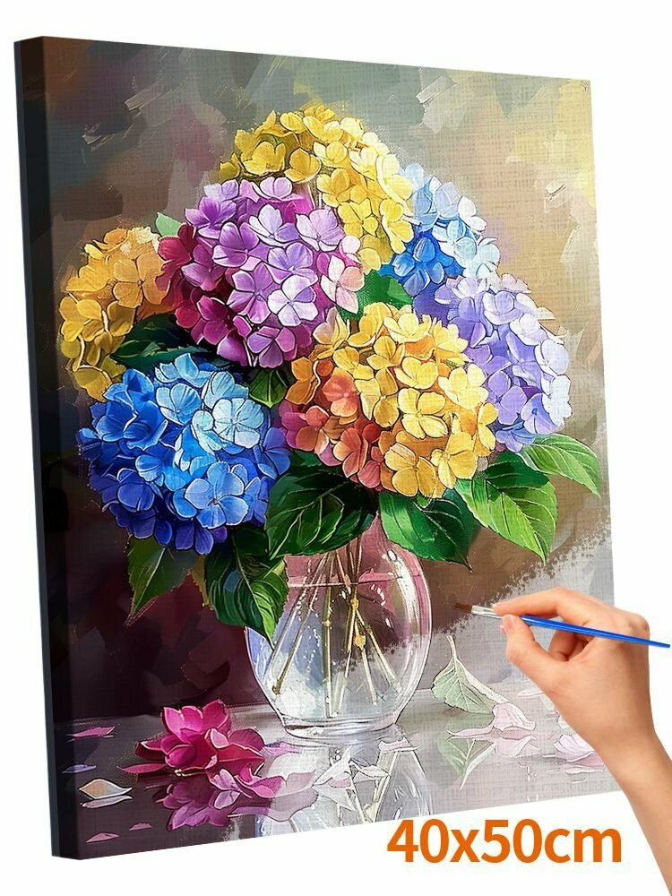 Картина по номерам Без рамки 40x50cm, цветной холст - Гортензия