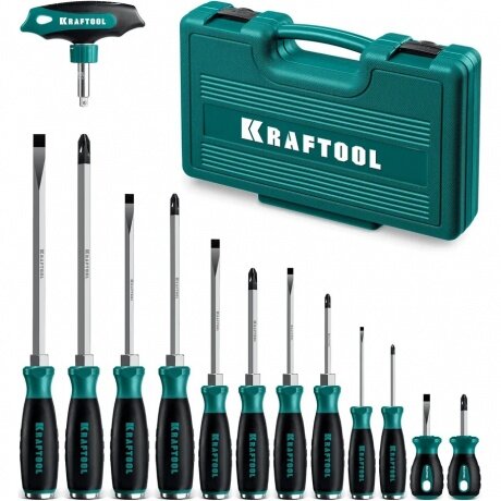 Набор ударных отверток KRAFTOOL IMPACT 13 шт, сквозной стержень Cr-Mo, (25035)