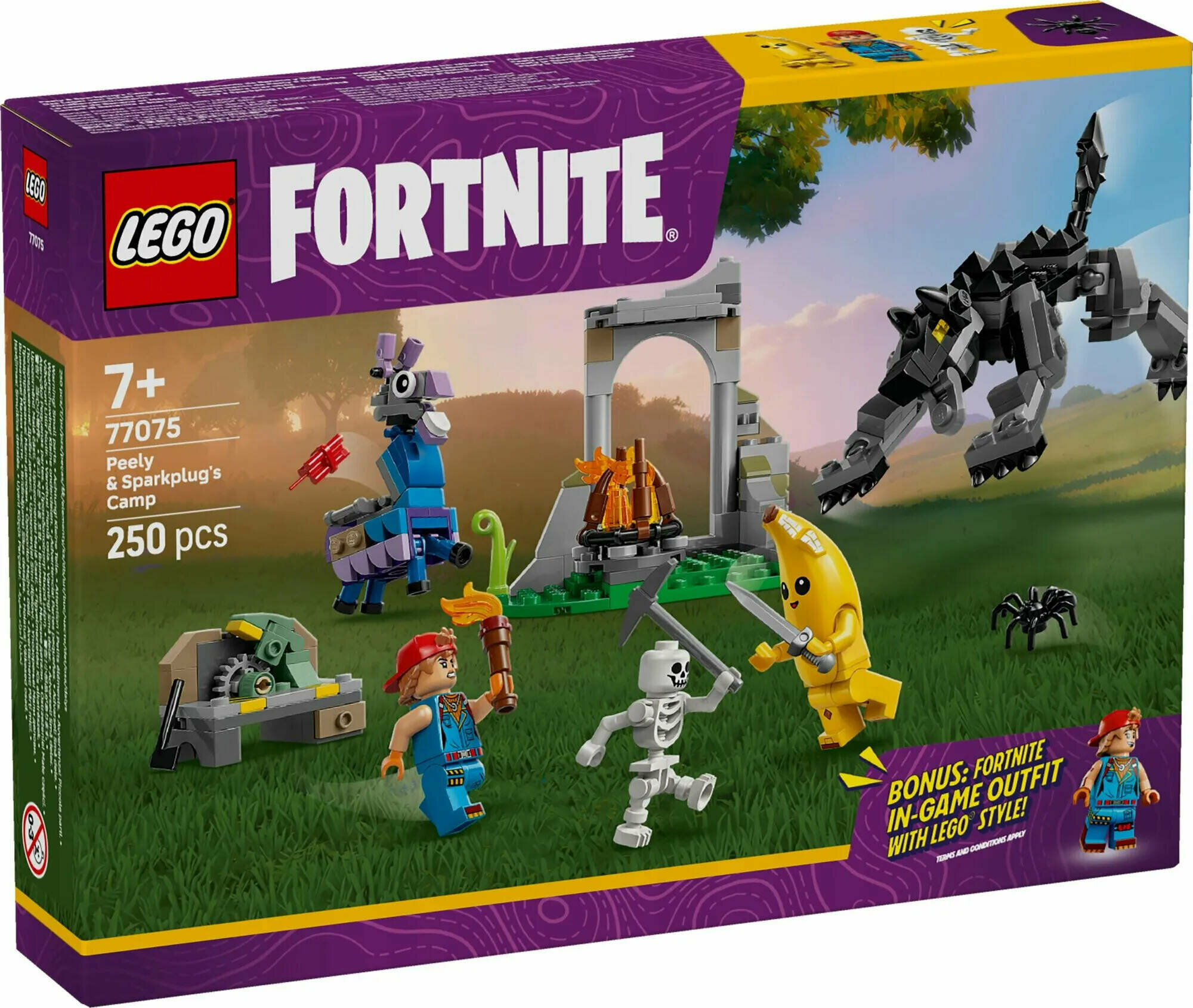 Набор LEGO Fortnite 77075 Peely amp Sparkplug039s Camp, 250 деталей, от 4 лет, 2025 год