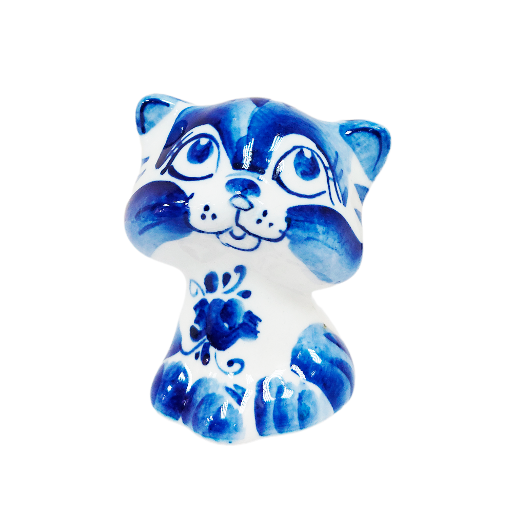 Фарфоровая фигурка ручной работы "Кот Тишка", гжель