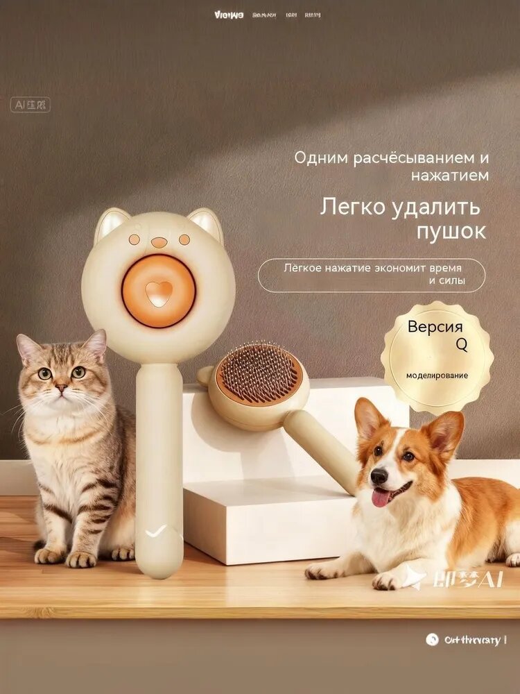 Щетка для удаления шерсти, для кошек и собак, бежевая, 150 г