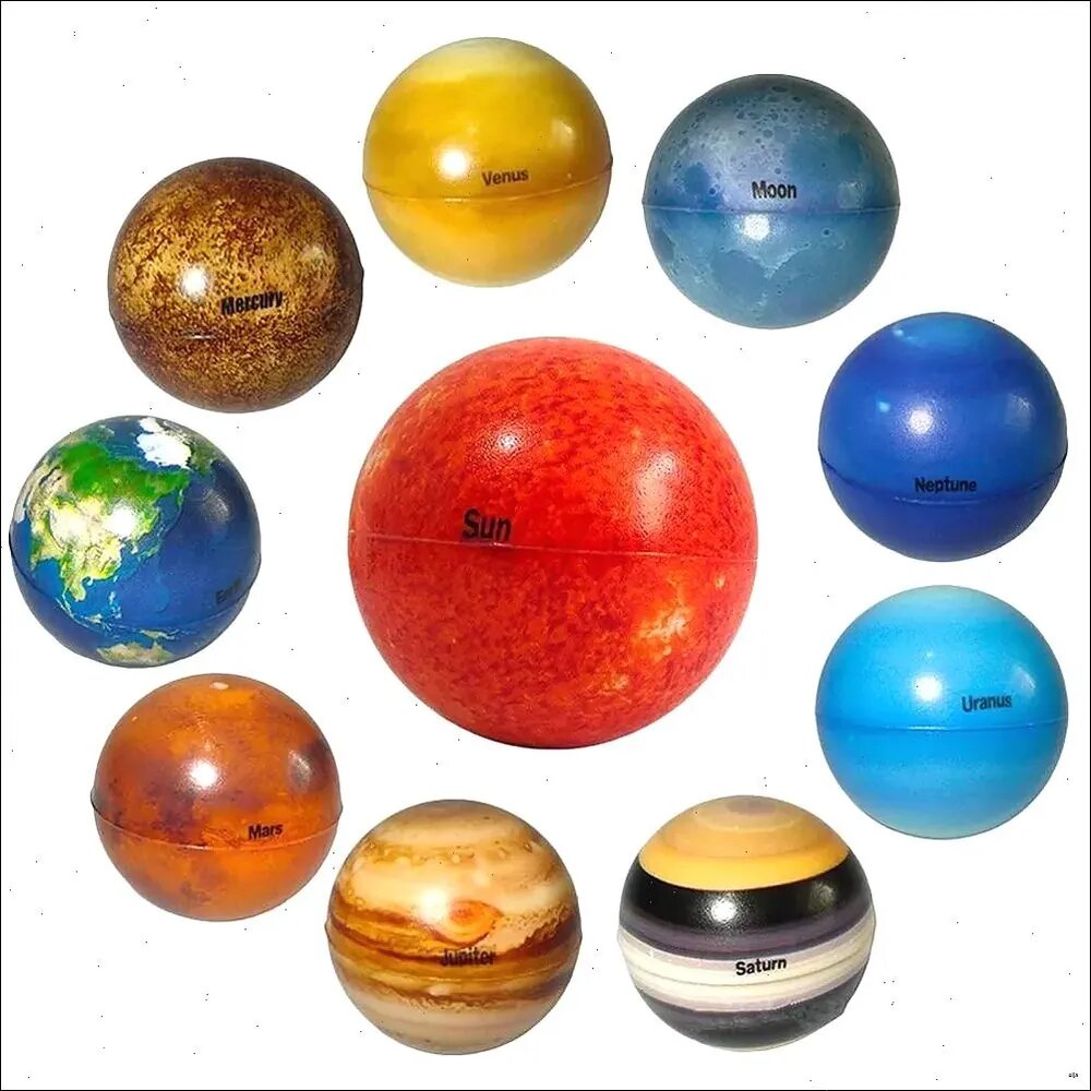 Детские Развивающие игрушки Мяч эластичный 10 шт, 6.3см Восемь планет Луна, 7.6см солнце