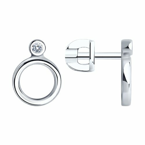 Серьги пусеты, серебро, 925 проба, родирование, фианит