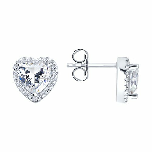 Серьги пусеты, серебро, 925 проба, родирование, фианит