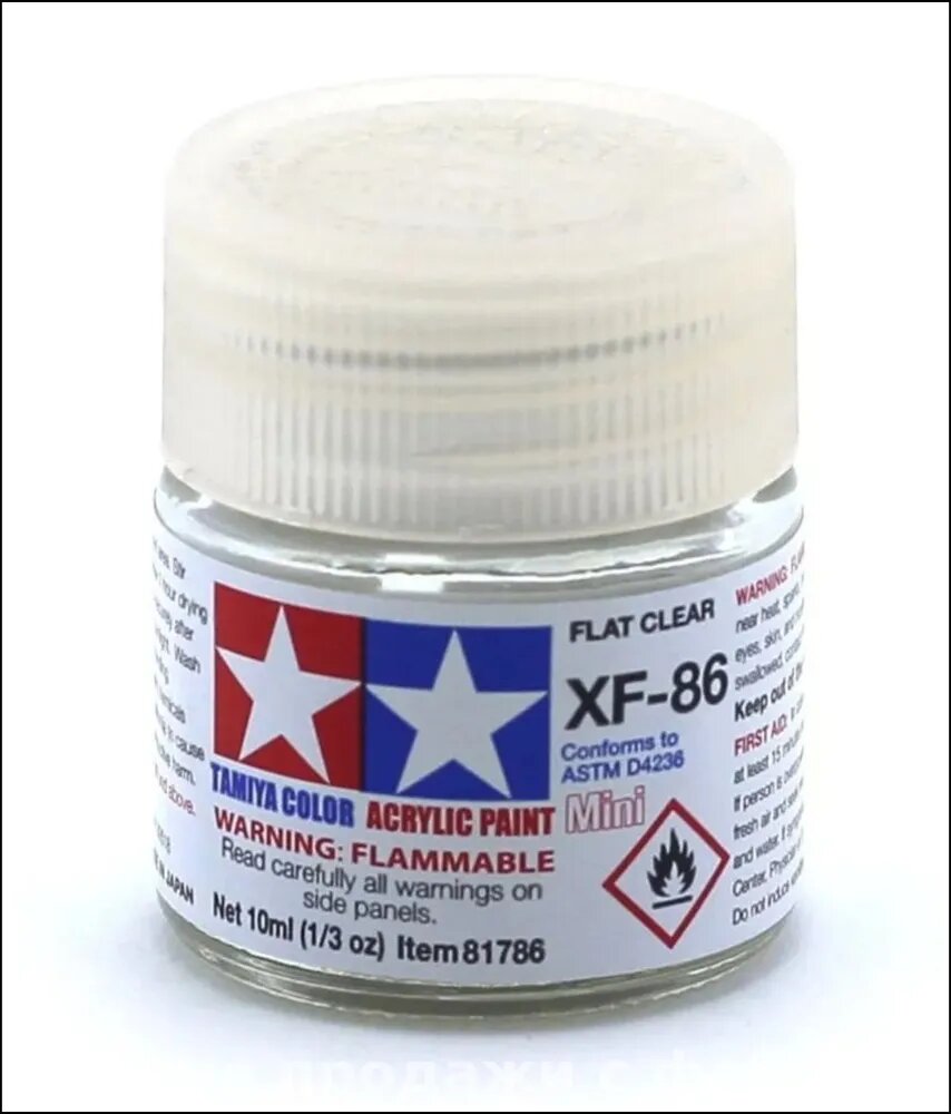 Краска акриловая Tamiya Color XF-86 Flat Clear, матовая, 10мл