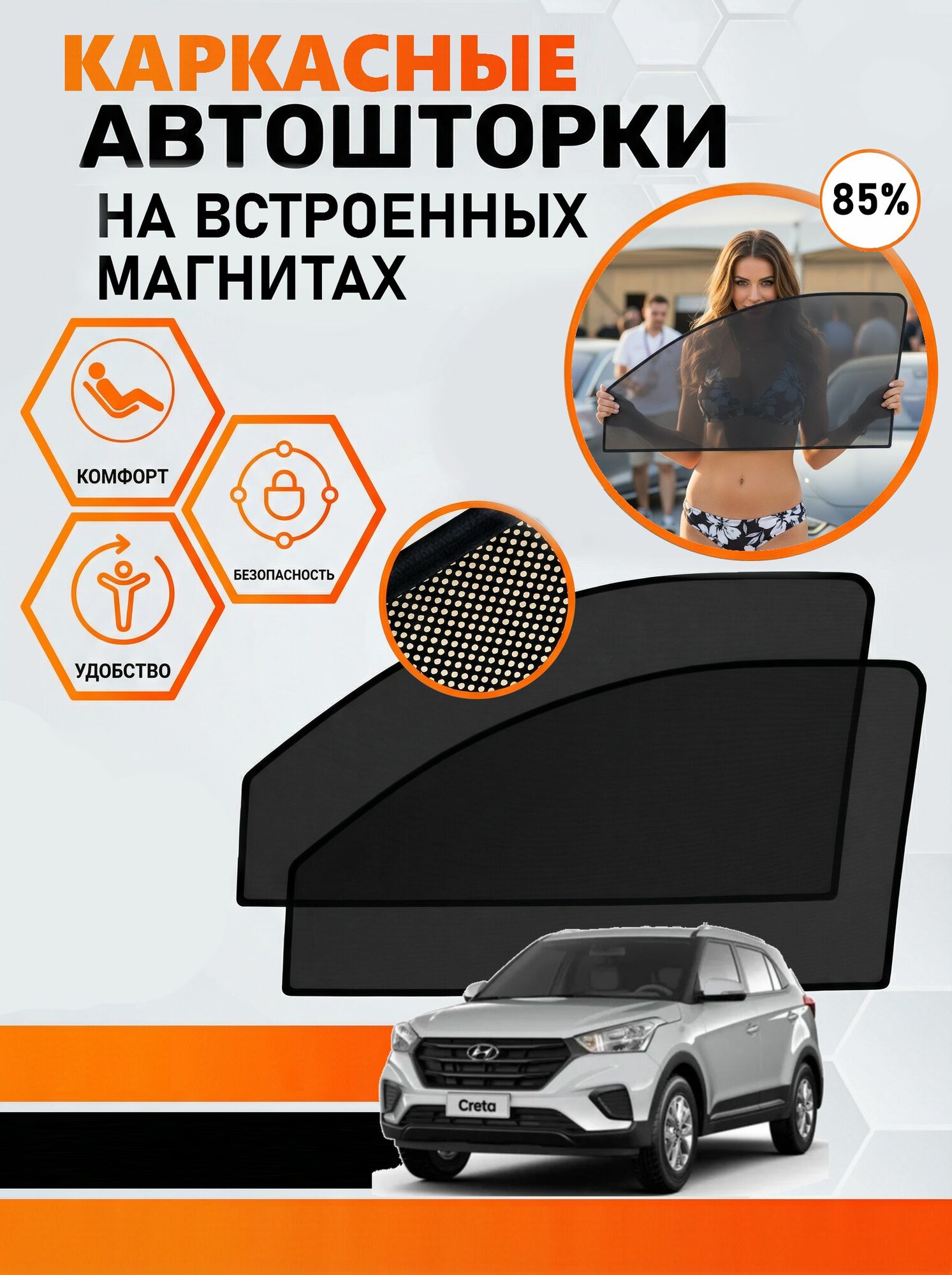 Каркасные шторки Хендай Грета Hyundai Creta 2016-2021 передние