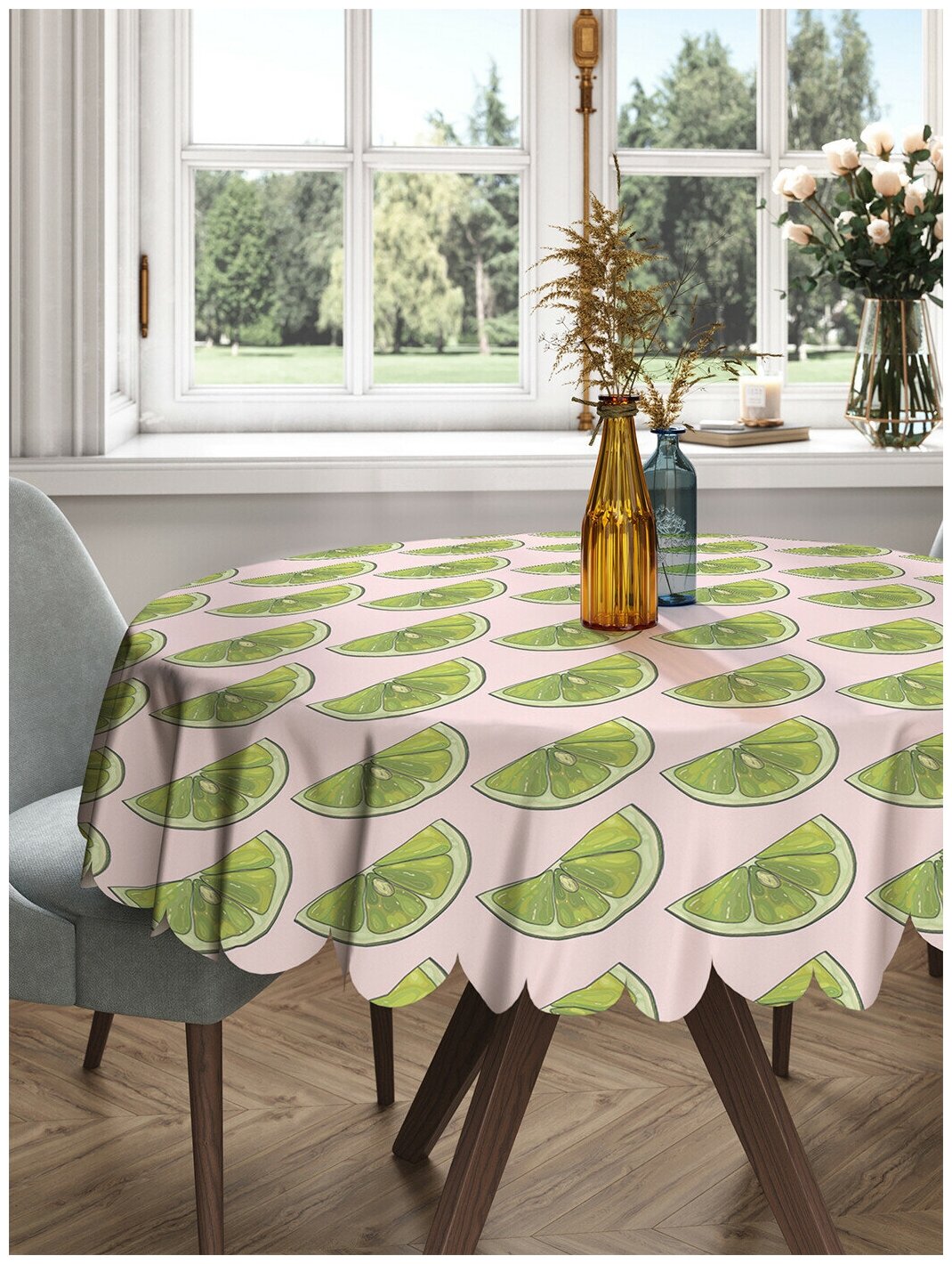 Скатерть на круглый стол с рисунком "Дольки лайма", JoyArty, 150х150