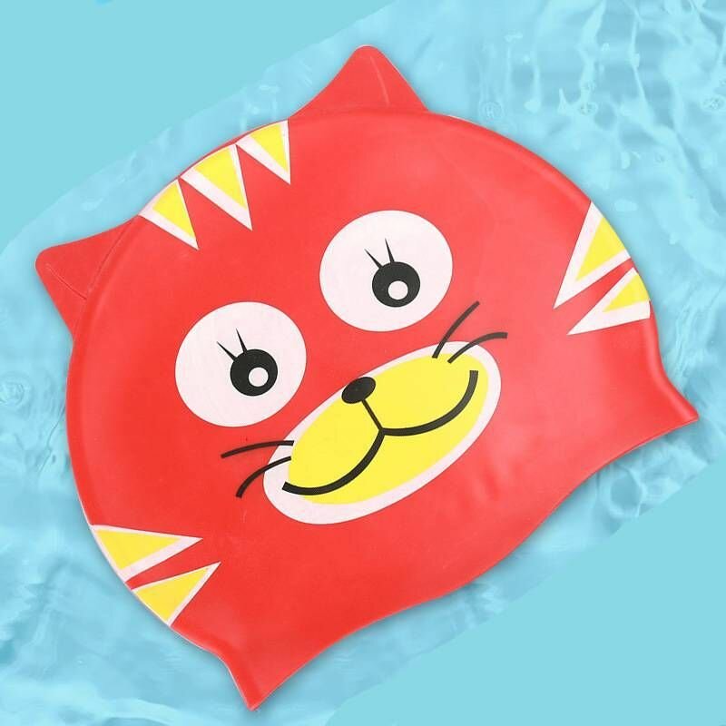 Шапочка для плавания YOUYOU Тигренок красный силиконовая детская для бассейна на обхват головы 48-54