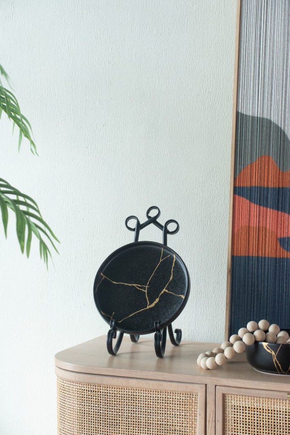 440001 Блюдо декоративное 21х21х3см, фарфор, черное с золотыми прожилками, Glasar