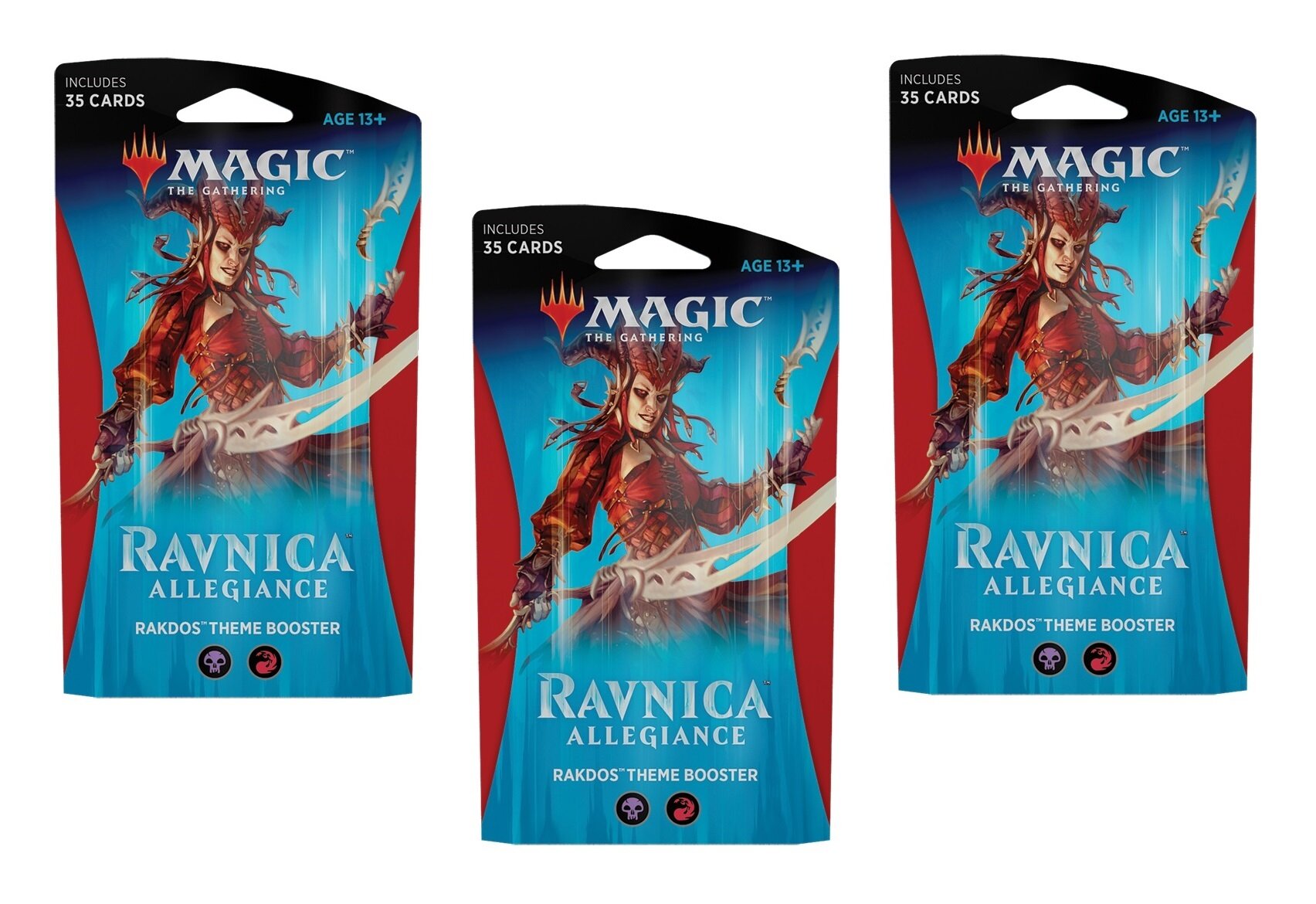 Magic The Gathering: 3 тематических бустера MTG гильдии Ракдос издания Ravnica Allegiance на английском