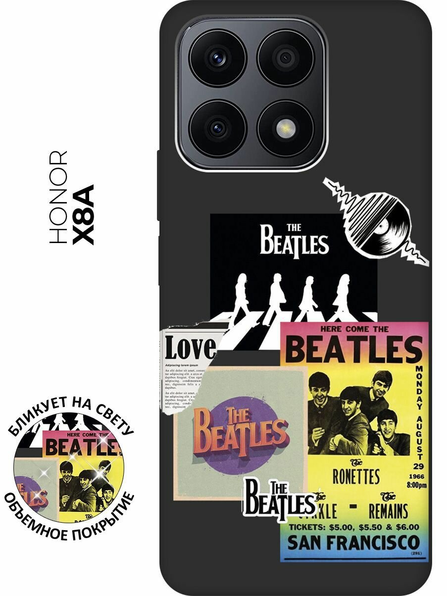 Матовый чехол Beatles Stickers для Honor X8a / Хонор Х8А с 3D эффектом черный