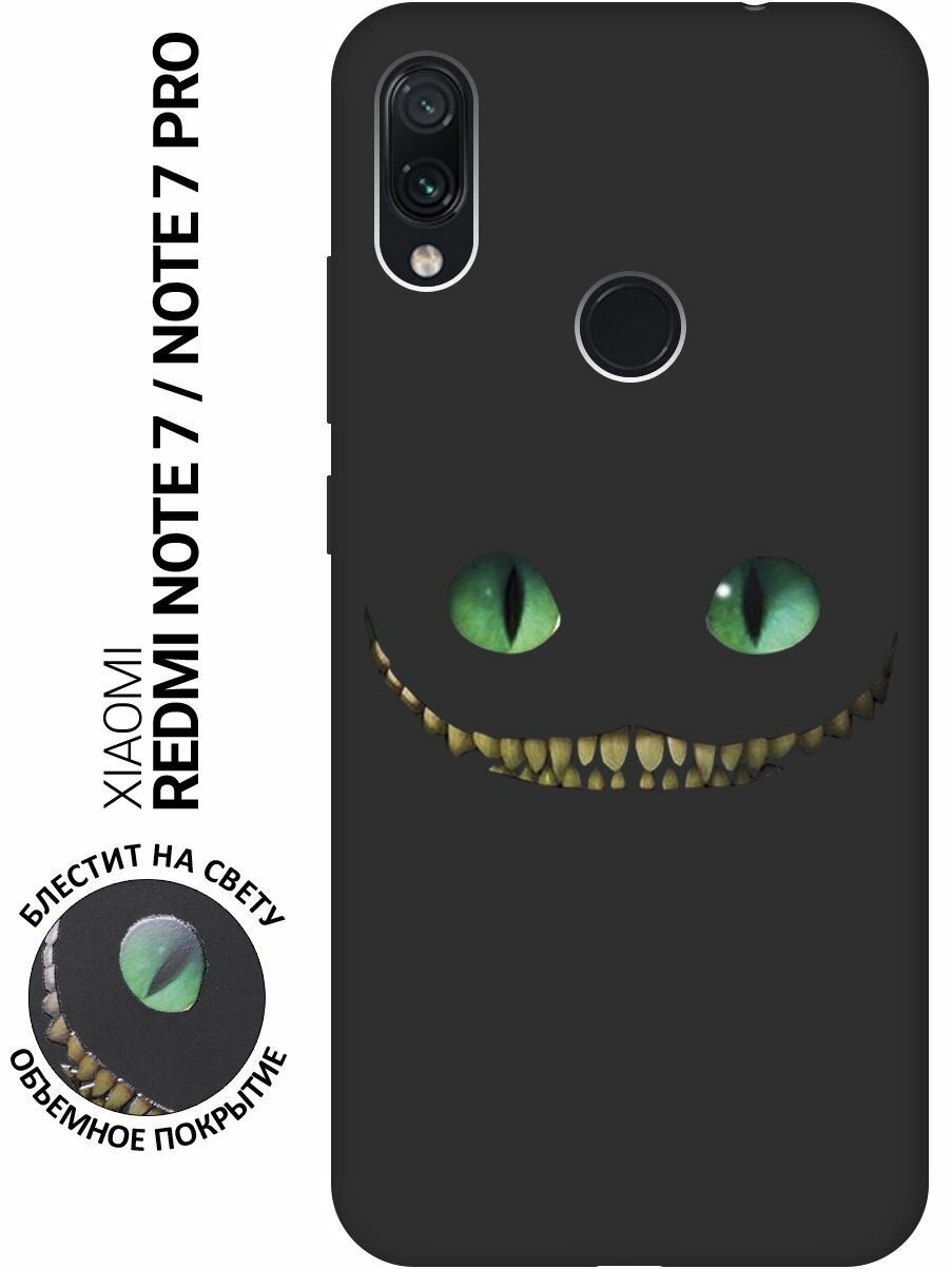 Матовый Soft Touch силиконовый чехол на Xiaomi Redmi Note 7, Note 7 Pro, Сяоми Редми Ноут 7, Ноут 7 Про с 3D принтом "Cheshire Cat" черный