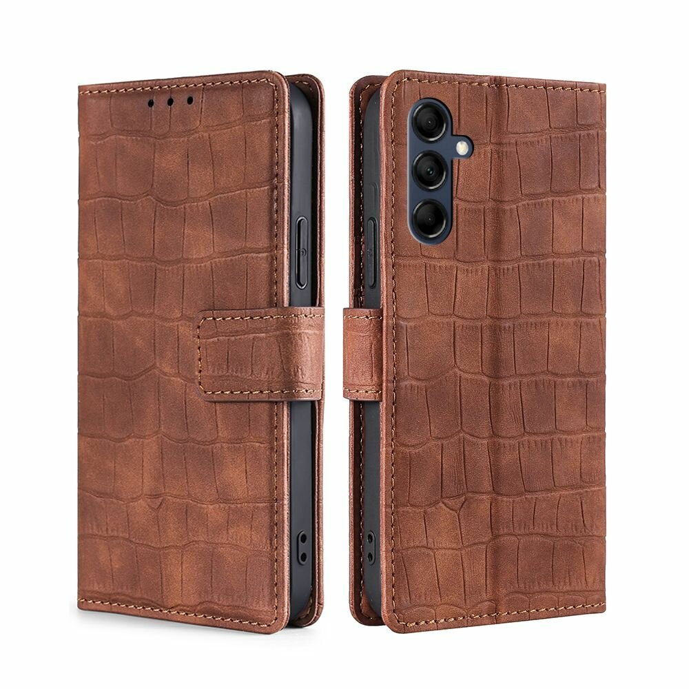 Чехол-книжка MyPads для Samsung Galaxy M14 (SM-M146B) / Самсунг М14 коричневый крокодиловая кожа