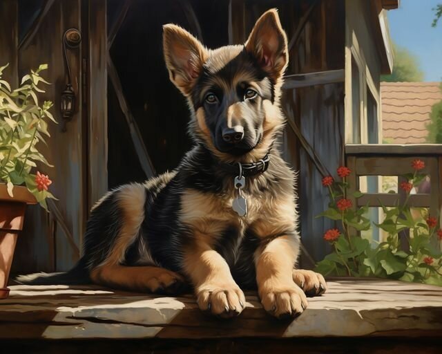 Картина по номерам 40*50 см "Щенок немецкой овчарки"