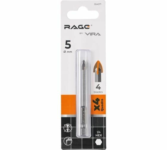 Сверло по стеклу и керамике RAGE quadro-x hex 5 мм rage by 554071