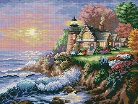 Набор Jing Cai Ge #1563 Маяк на побережье, Алмазная Мозаика, 49 х 38.5 см