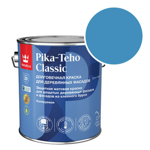 Краска фасадная по дереву Tikkurila Pika-Teho Classic водно-дисперсионная RAL 5012 (Голубой - Light blue) 2,7 л