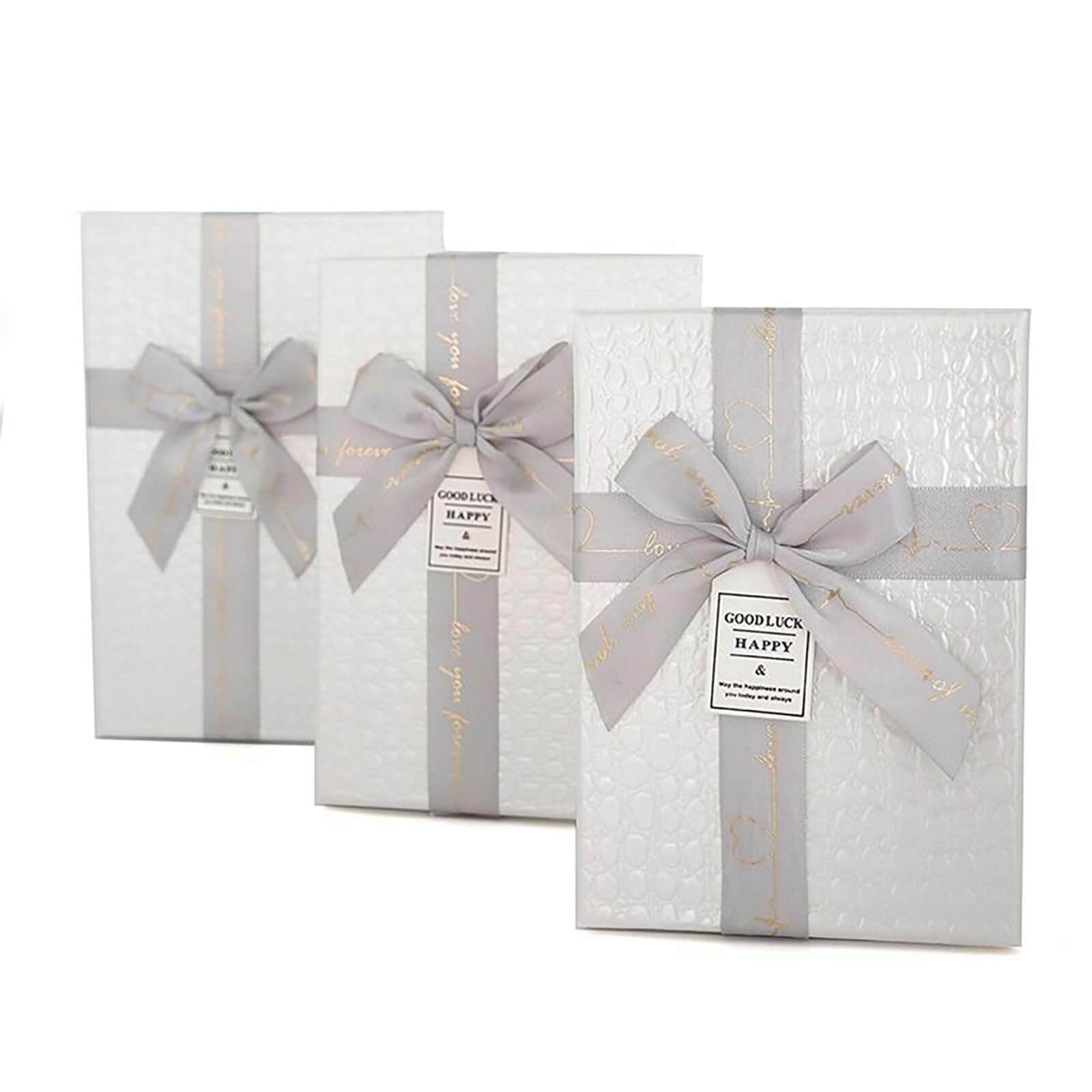 Набор подарочных коробок 3 в 1 "Тиснение. Прямоугольник", Белый / 3 шт