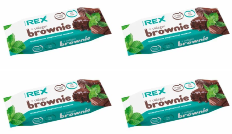 Пирожное Proteinrex Брауни, протеиновое Мятное с коллагеном, 50 гр, 4 шт