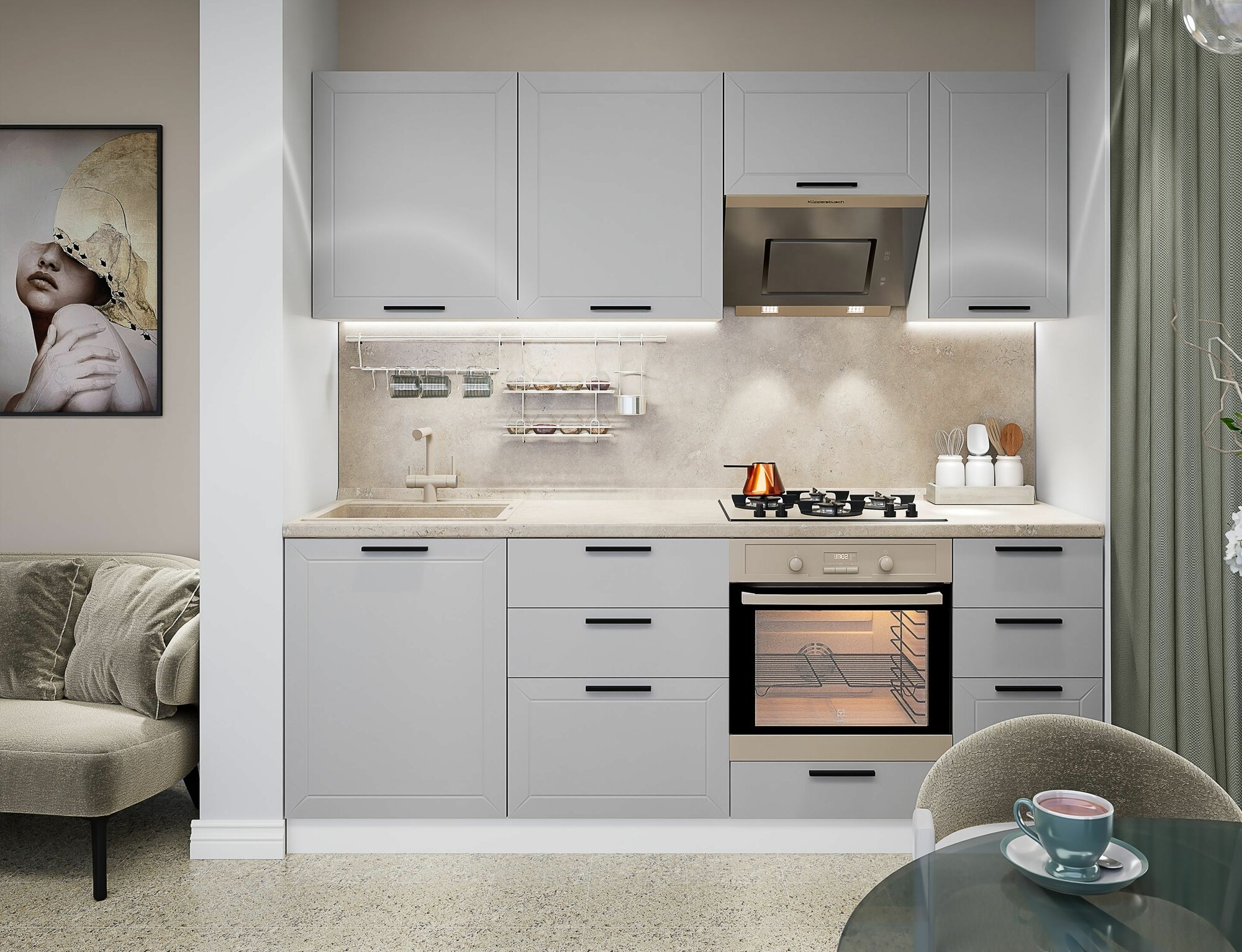 Кухонный гарнитур Глетчер Гейнсборо Силк, 2200 мм