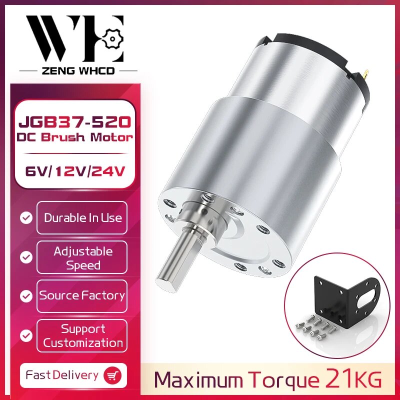 JGB37-520 Миниатюрная коробка передач с высоким крутящим моментом 6 В/12 В/24 В 7 об/мин ~ 960 об/мин Высокомощная микроскоростная реверсивная электрическая шестерня Щеточный двигатель постоянного тока 66RPM, 12V Single Motor