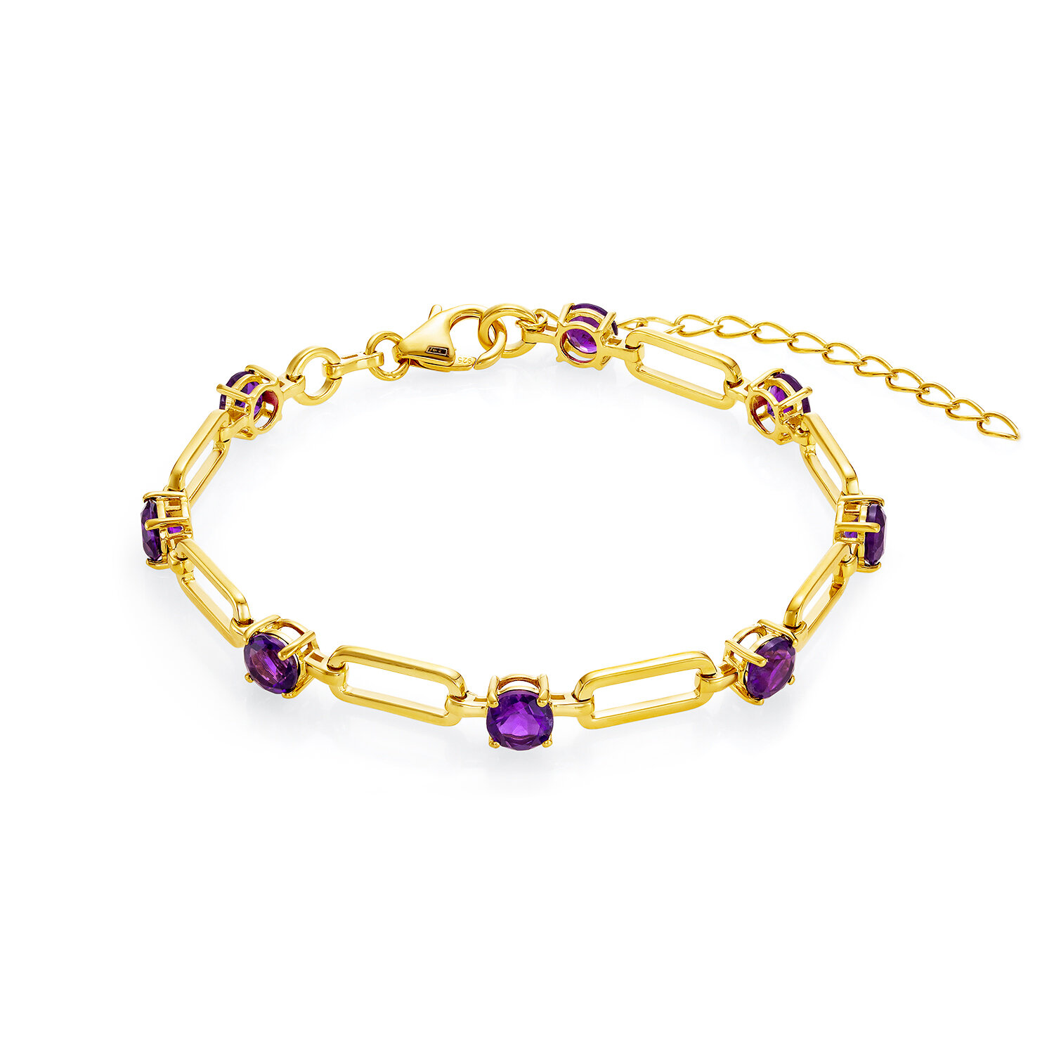 Браслет-цепочка, серебро, 925 проба, родирование, аметист