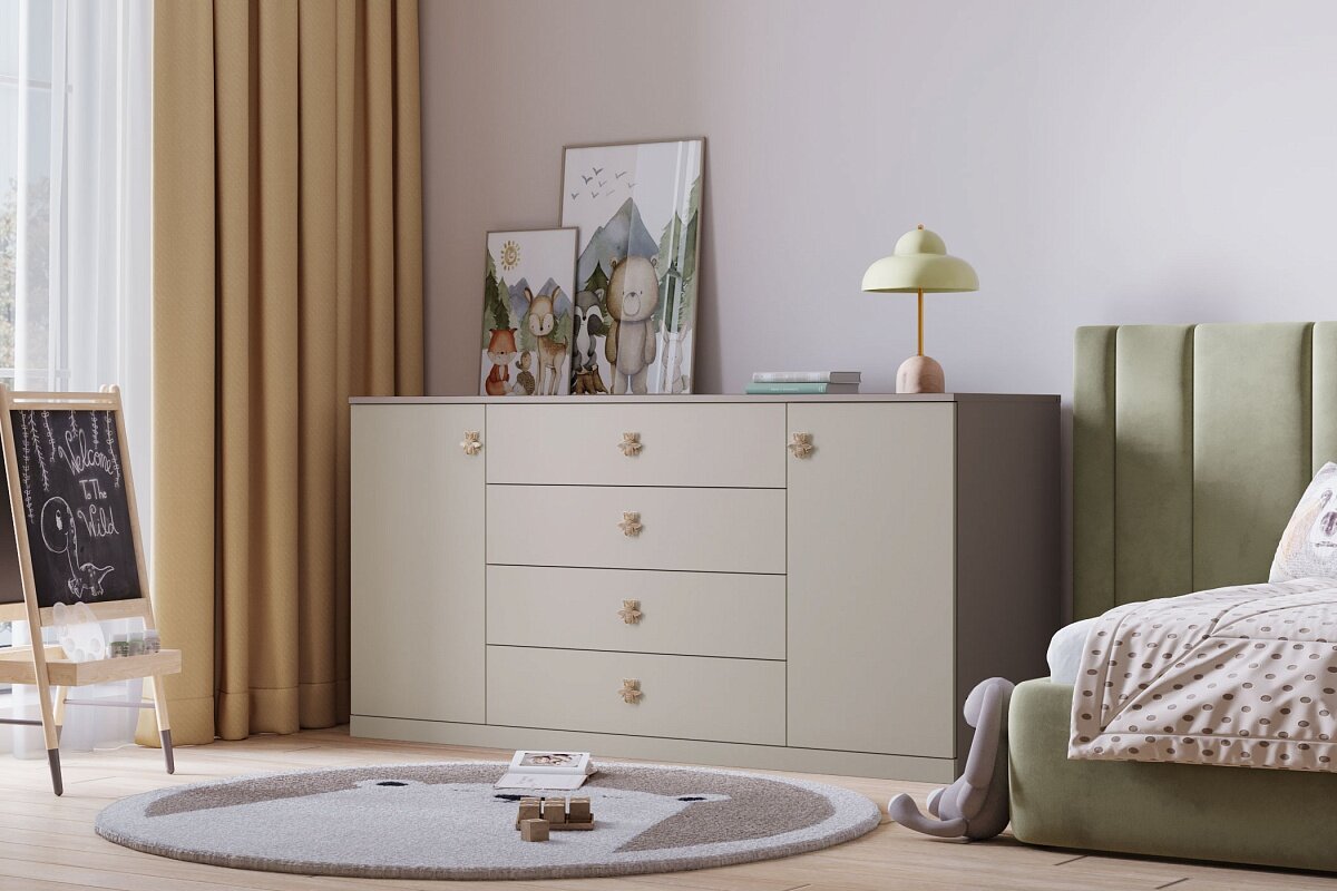 Комод МебельЛэнд24 Скарабей Mini - 3 Кашемир 160x52x80 бежевый двухдверный с 4 ящиками