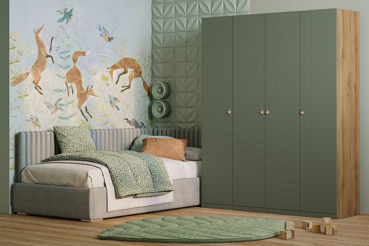 Шкаф распашной МебельЛэнд24 Скарабей - 4 МДФ Пантано 180x52x210 зеленый для одежды четырехдверный