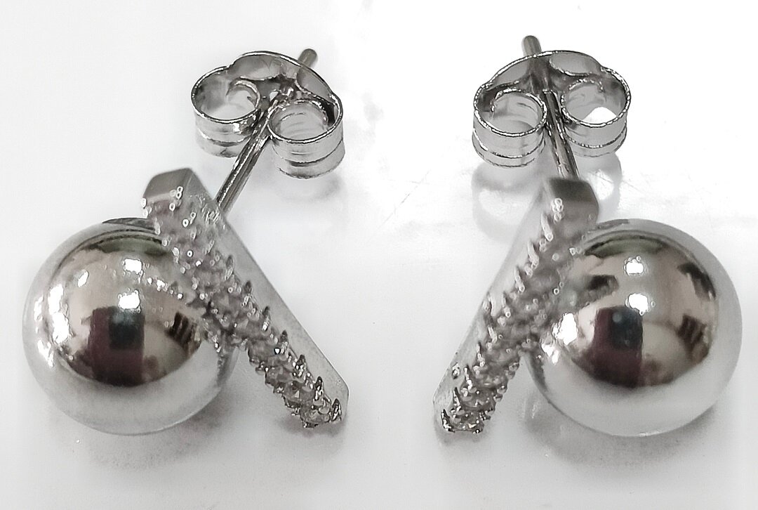 Серьги пусеты, серебро, 925 проба, родирование, фианит
