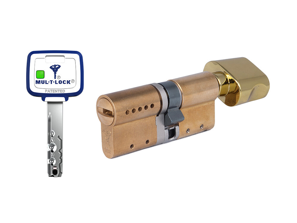 Цилиндр Mul-t-Lock MT5+ ключ-вертушка 105мм (размер 70х35В мм) - Латунь, Флажок (3 ключа)