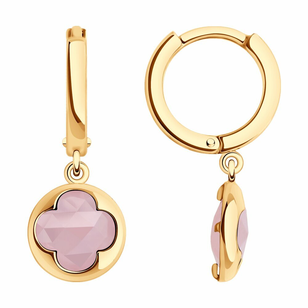 Серьги, красное золото, 585 проба, раухтопаз