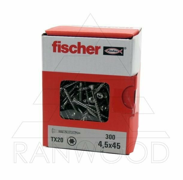Fischer FFSII-RT6 шуруп 4.5x45 для крепления деревянных фасадов с потайной головой, с неполной резьбой, шлиц TORx, нержавеющая сталь А2 /200 шт./