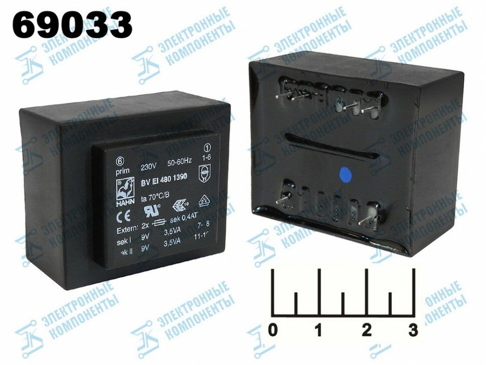 Трансформатор 2*9V 0.39A BVEI 480 1390