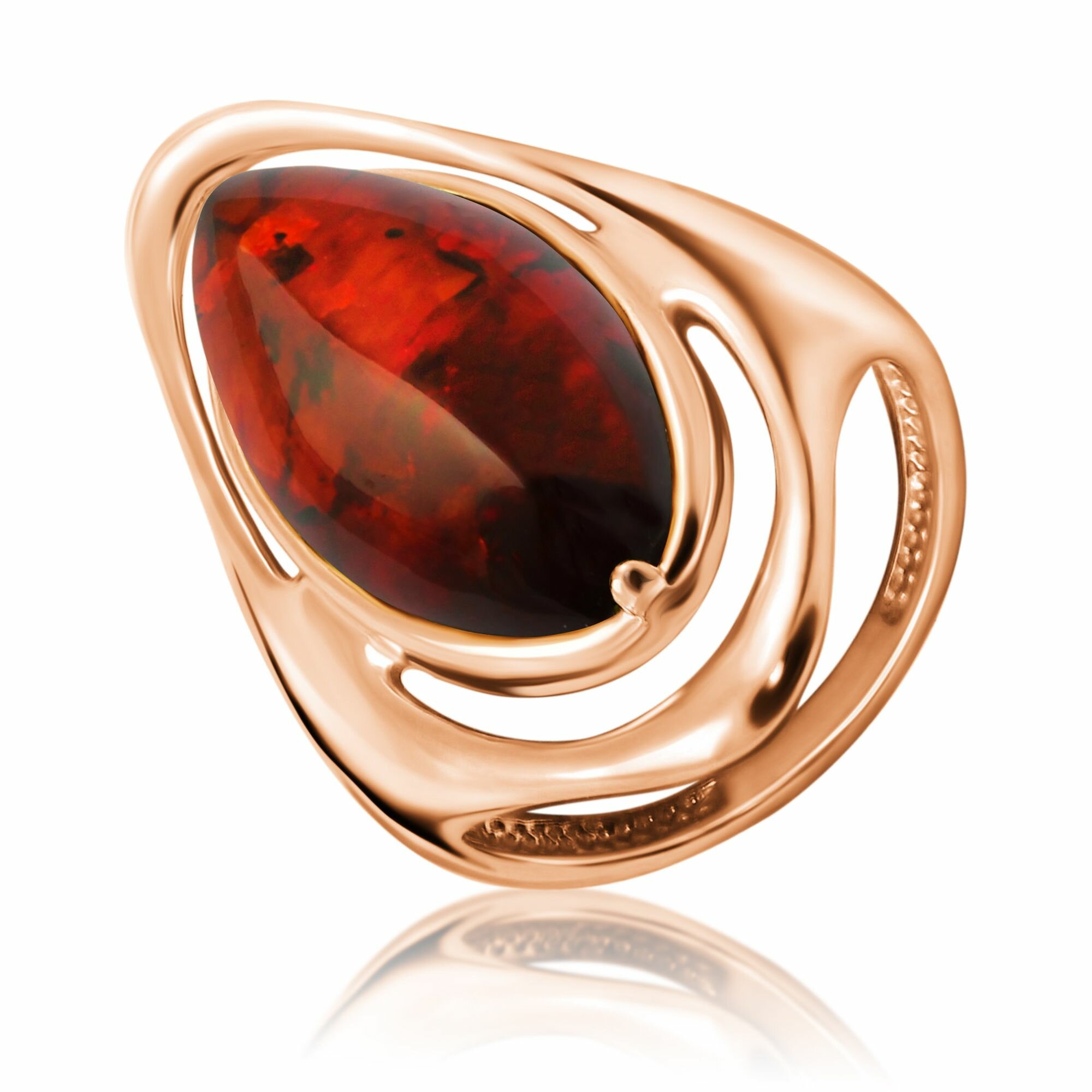 Кольцо, серебро, 925 проба, золочение, янтарь