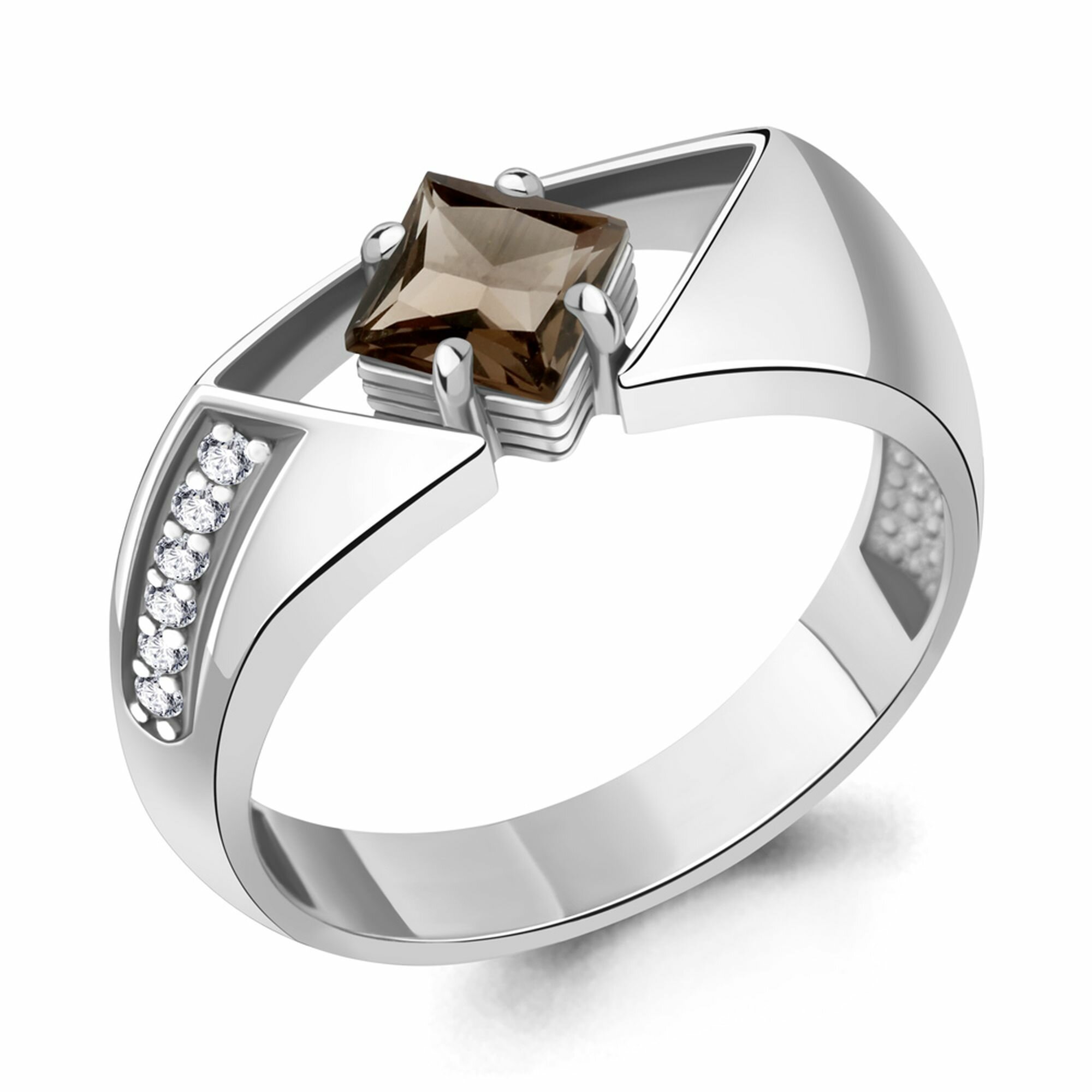 Кольцо, серебро, 925 проба, родирование, кварц, фианит