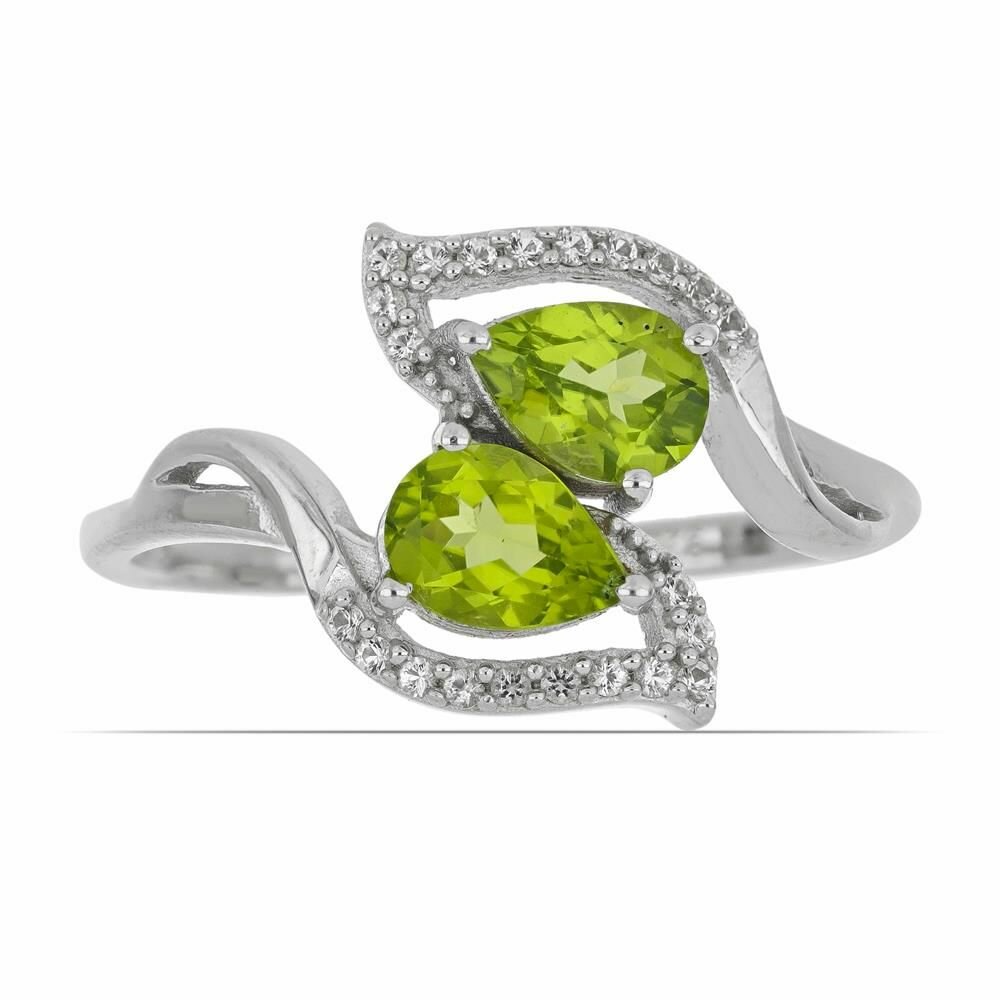 Кольцо, серебро, 925 проба, родирование, перидот, топаз