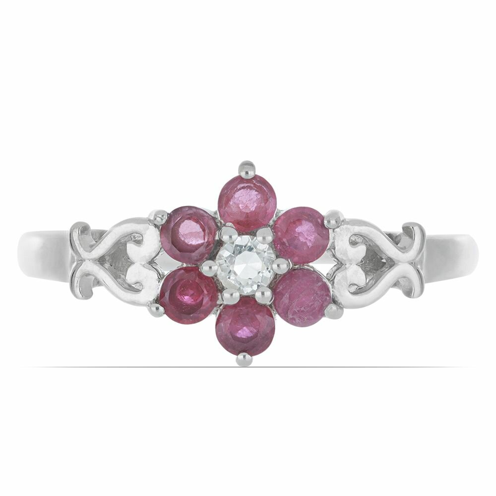 Кольцо, серебро, 925 проба, родирование, рубин, топаз