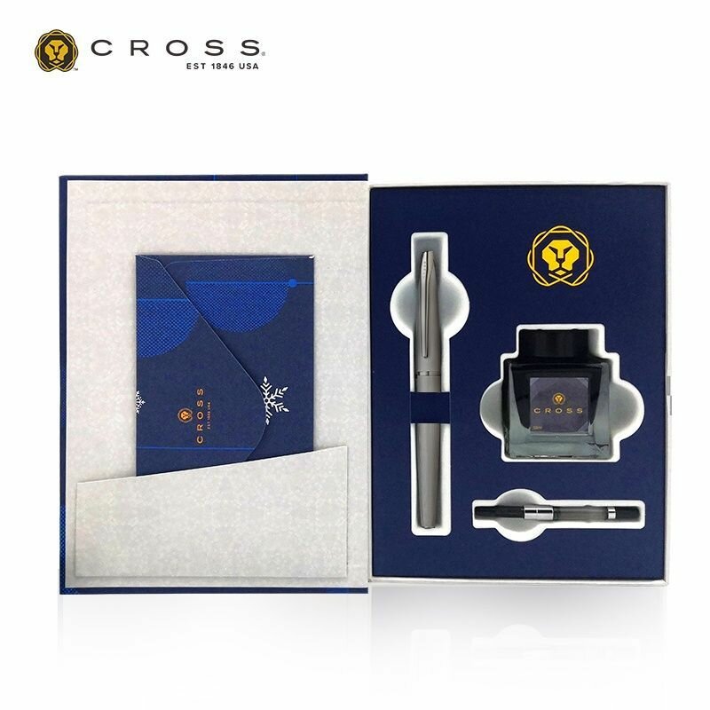 Перьевая ручка CROSSATX F 0.5мм, для каллиграфии, с подставкой, серый металлик