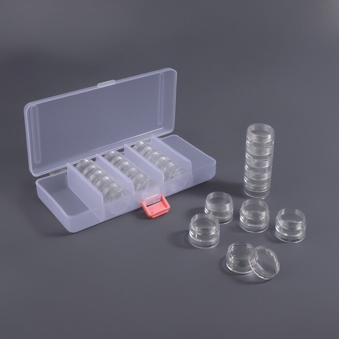 Набор баночек для декора, 25 шт, в органайзере, 4 мл, 19×10×3.5 см, прозрачный