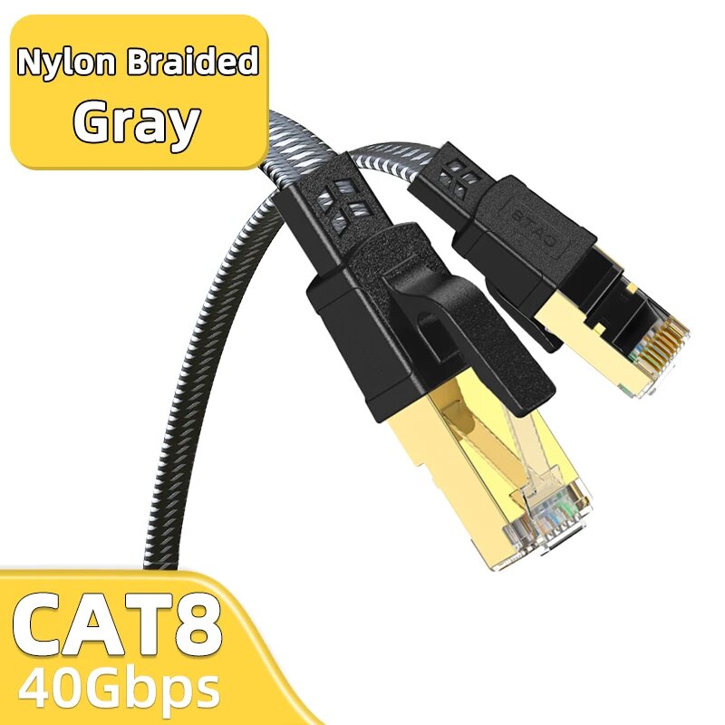 Ethernet кабель Cat8 40 Гбит/с Nylon Braided CAT8 FLAT-Gray, 15m