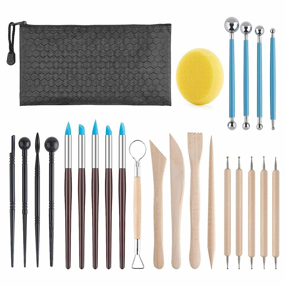 Набор стек для лепки, 24 предмета, дерево+пластик+металл, универсальный набор для творчества, скульптуры, керамики, солёного теста и холодного фарфора, подарок детям и взрослым