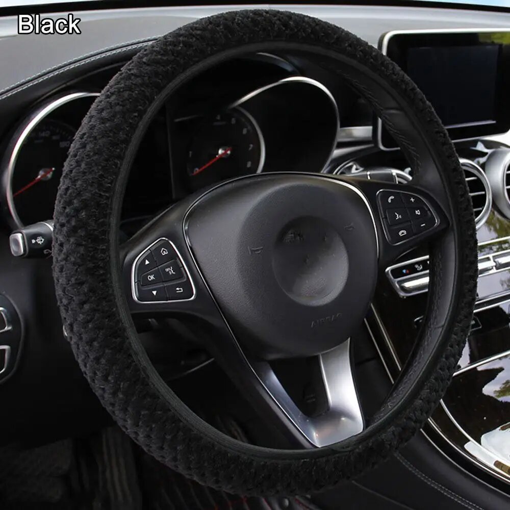Зимний жемчужный бархатный чехол на руль автомобиля, Стайлинг автомобиля, защита от скольжения, теплый плюшевый мягкий чехол на руль автомобиля black