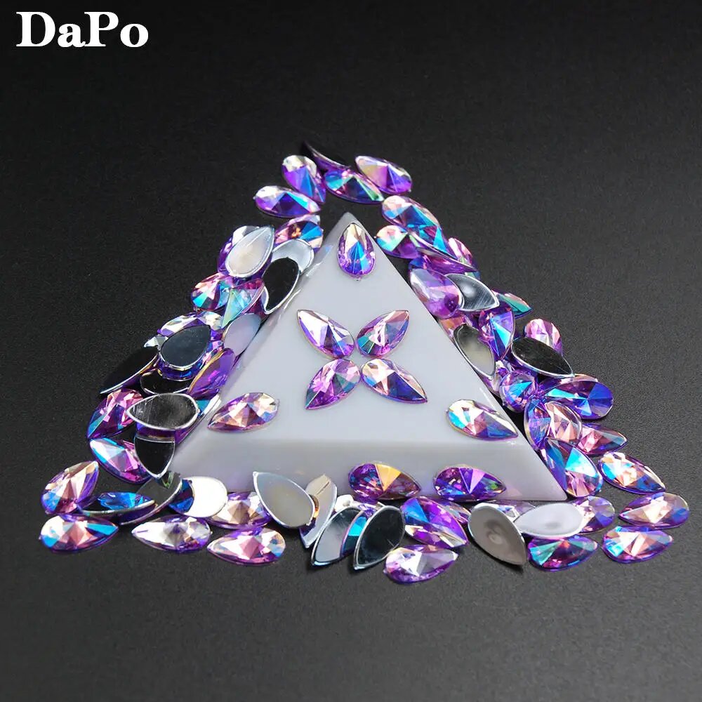 Стразы Hisenlee акрил капля 13 цветов Фиолетовый, 8x13mm 100pcs, Purple AB