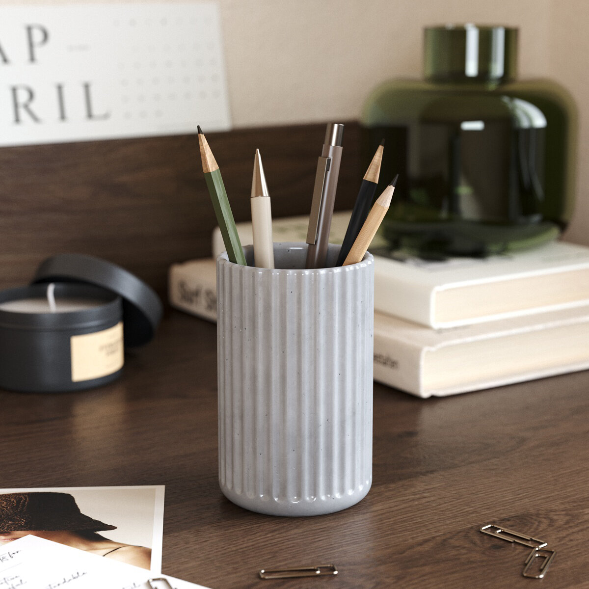 Стакан канцелярский, органайзер для ручек и карандашей Chloe Slim, 7x7x11 см, серый глянцевый