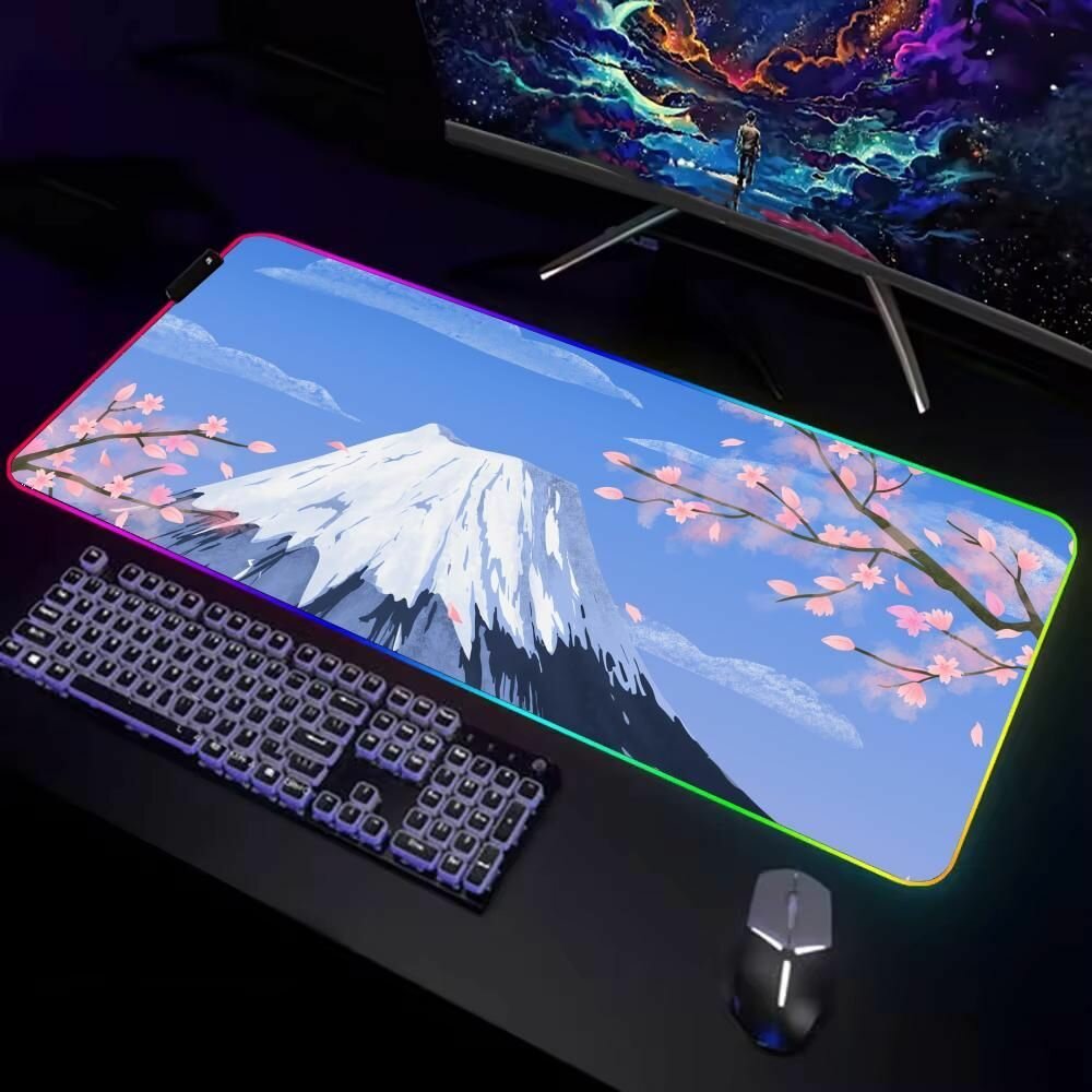 Коврик для мыши Sakura RGB LED, аниме-клавиатура, подсветка, натуральный каучук, 40 см x 90 см