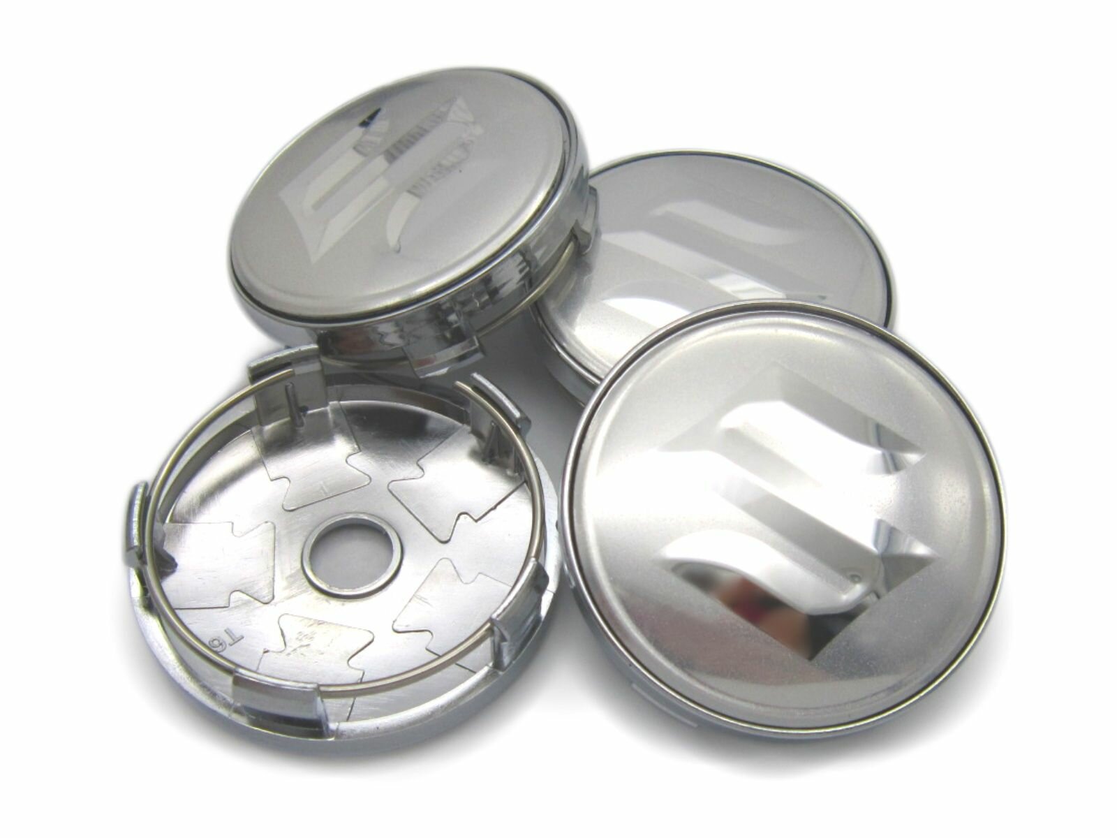 Колпачки, заглушки на литые диски Suzuki silver/chrome 60/56 мм, комплект 4 шт.