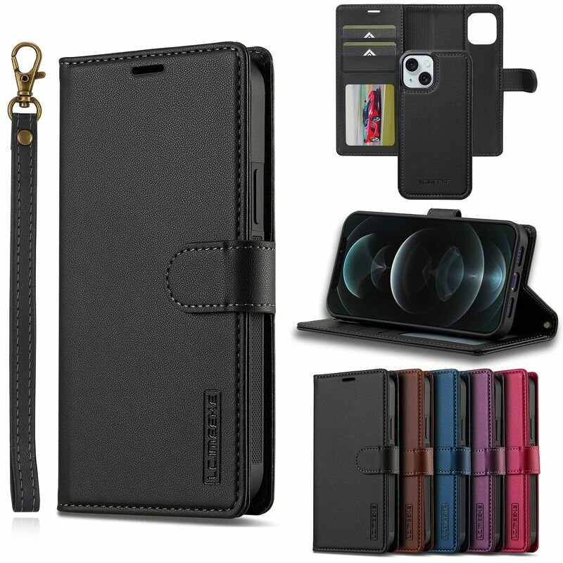 Чехол-книжка LCIMEEKE / MyPads для Apple iPhone 14 Plus/15 Plus (Эпл Айфон 14 Плюс/15 Плюс) 2 в 1 съемный кожаный чехол-кошелек с ремешком