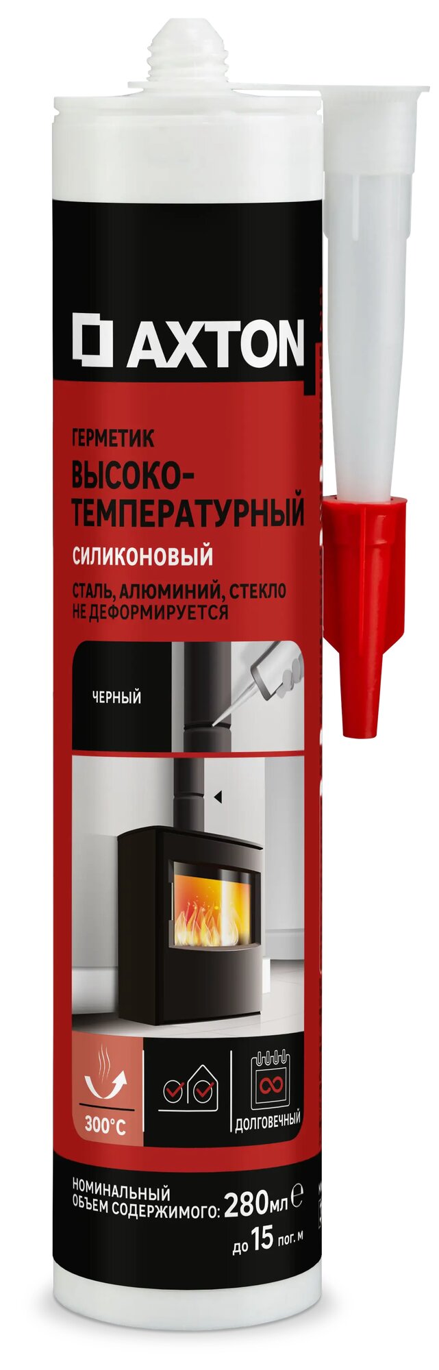 Герметик силиконовый Axton высокотемпературный до 300°C уксусный черный 280 мл